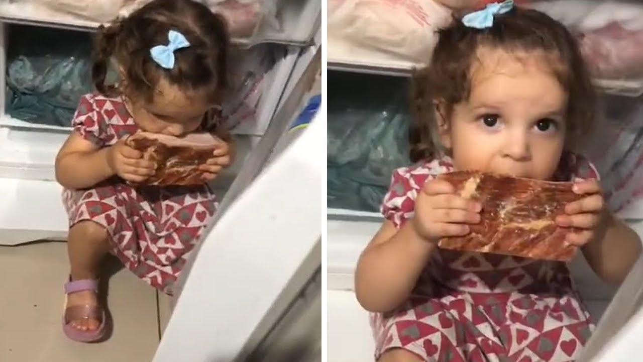 Hungry Little Girl Caught Red-handed Eating Bacon From The Fridge | My ...