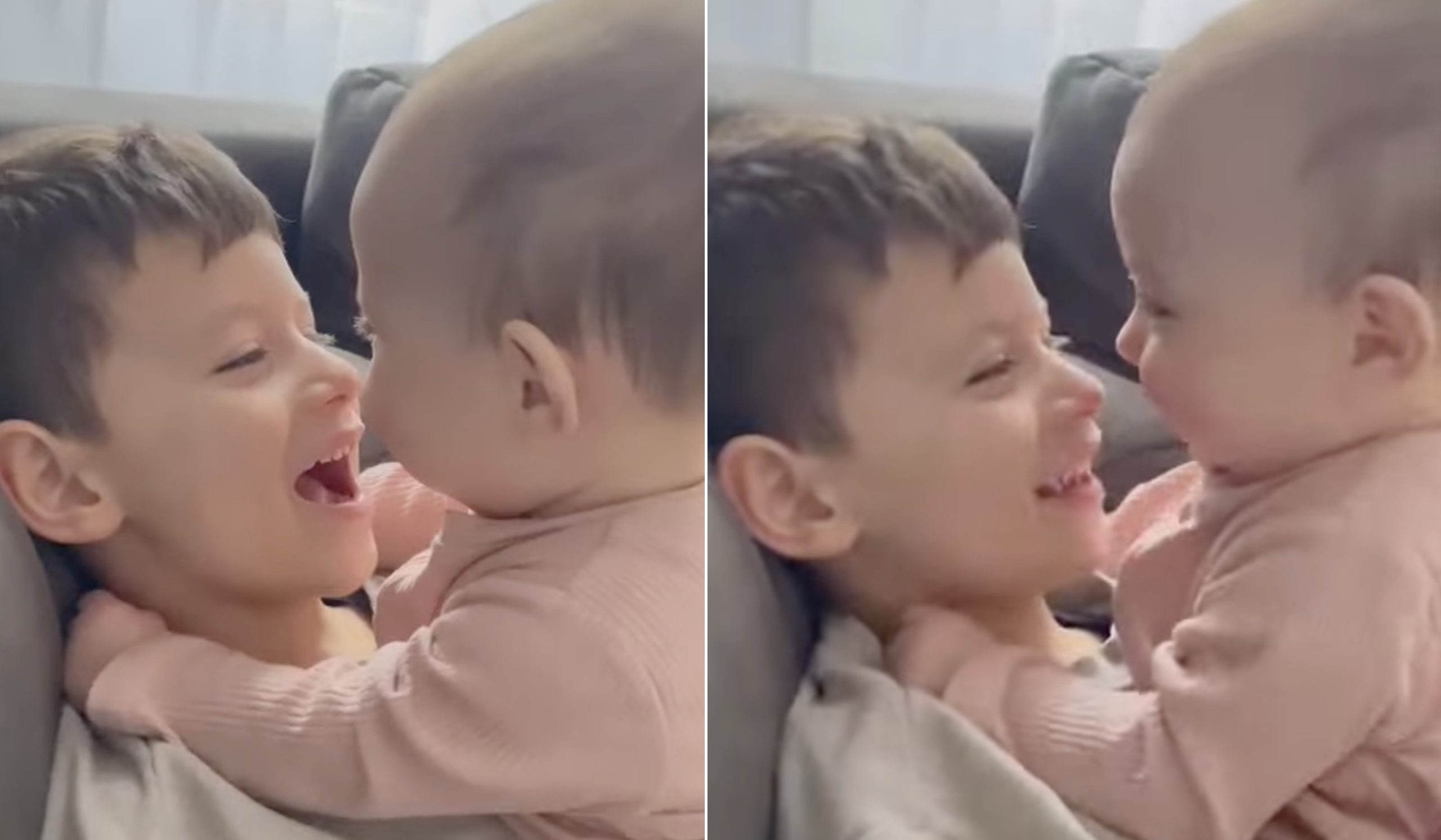 It’s adorable ! Baby girl is talking to her brother in a unique way ...