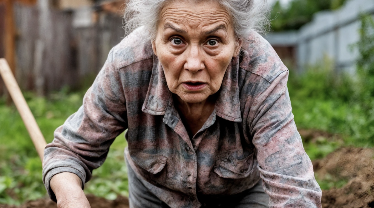 A woman, elderly, had rummaged through the entire yard—she was looking ...